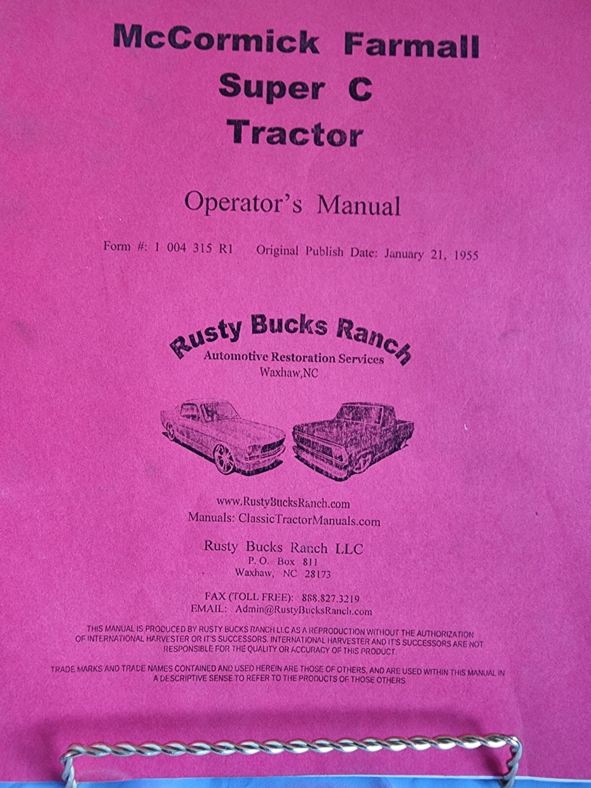 Operations Manual & Parts Cat McCormick Farmall Super-C International ...