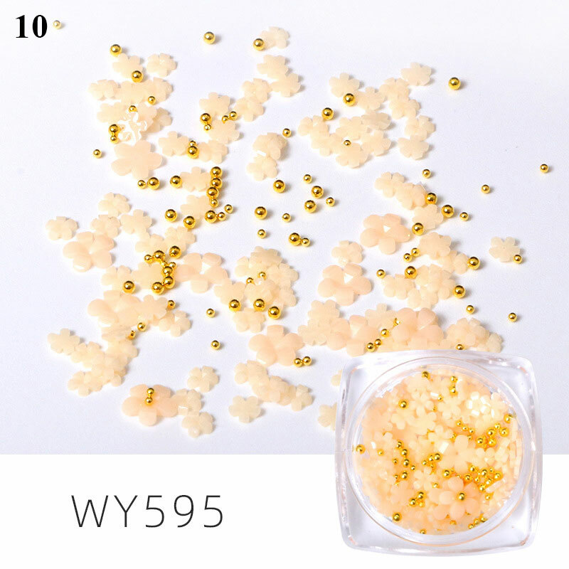 6/12 Grides Mixed Bead Nail Gem Pearl 3D Five-Petal Flowers Nails Art ...