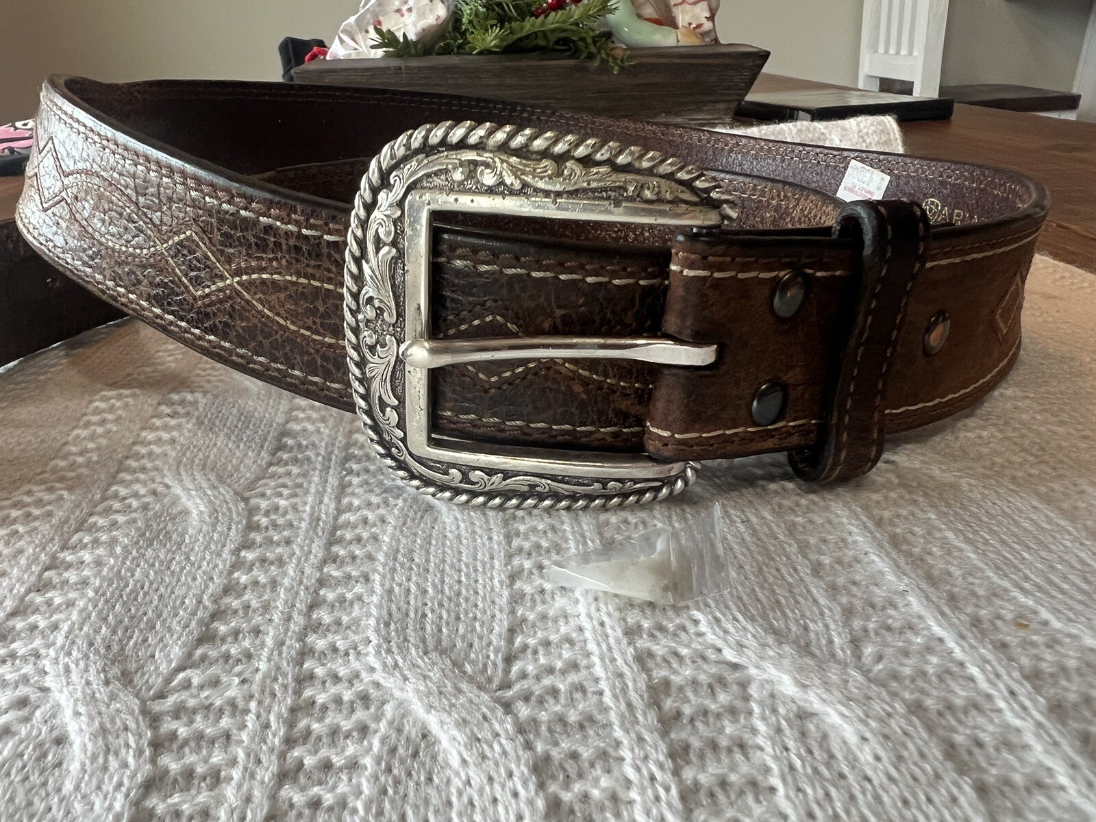 Ariat Mens Wave and Diamond Center Boot Stitch Leather Belt | eBay