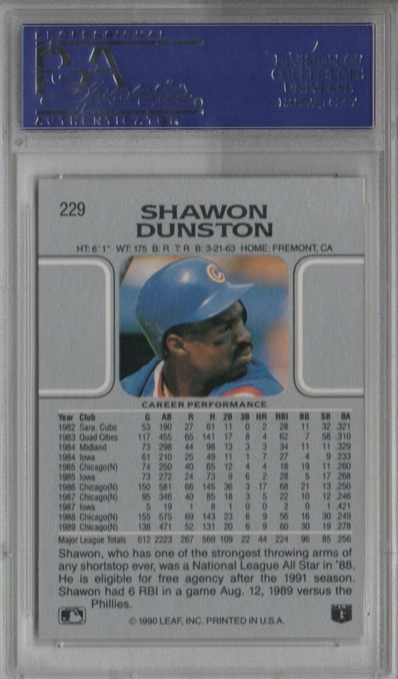 1990 LEAF #229 SHAWON DUNSTON PSA 10 RARE CUBS SHAWON-O-METER POP 15 | eBay