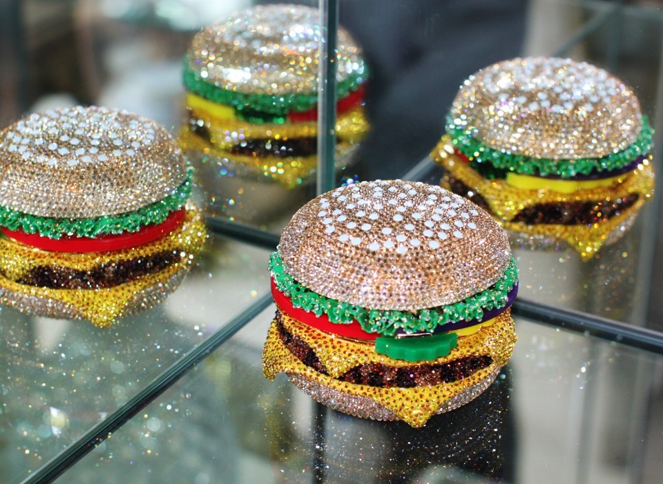 Judith Leiber HAMBURGER Clutch PURSE Swarovski Crystal Shoulder Bag ...