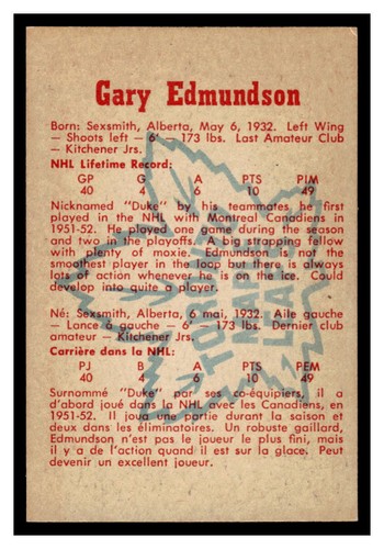 1960-61 Parkhurst HOCKEY #5 Garry Edmundson HK3 | eBay