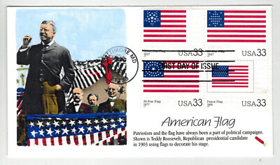 HANDPAINTED DYNAMITE FDC AMERICAN FLAGS #4 TEDDY ROOSEVELT PRESIDENT ...