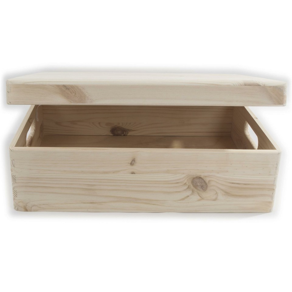 Plain Pine Decorative Wood Storage Box with Hinged Lid & Handles ...