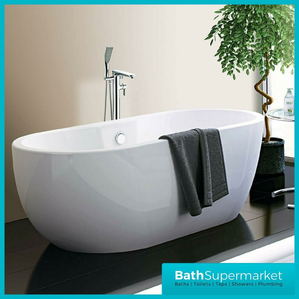 1555mm Modern Freestanding Bath Double Ended Overflow Waste White ...