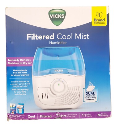VICKS Filtered Cool Mist Humidifier 24HR Medium Room 1.1 Gal. Capacity ...