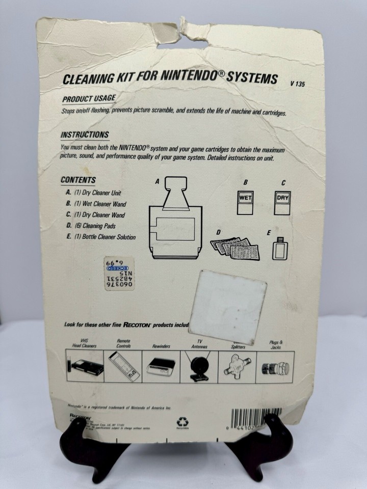 VINTAGE NES Console Cleaning Kit Cartridge Only Wet & Dry NEW Nintendo ...
