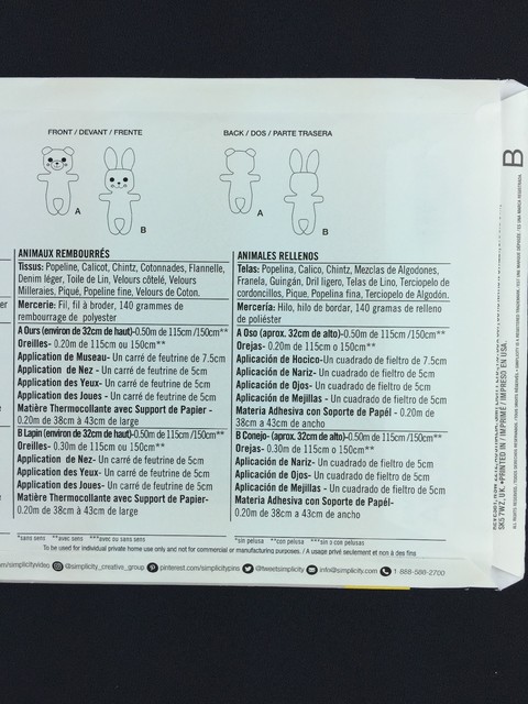 Simplicity A8323 Bunny Rabbit and Bear Sewing Pattern Uncut for sale ...