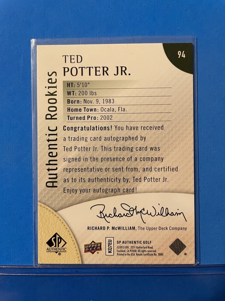 2014 SP Authentic Authentic Rookies /699 Ted Potter Jr #94 Rookie Auto ...