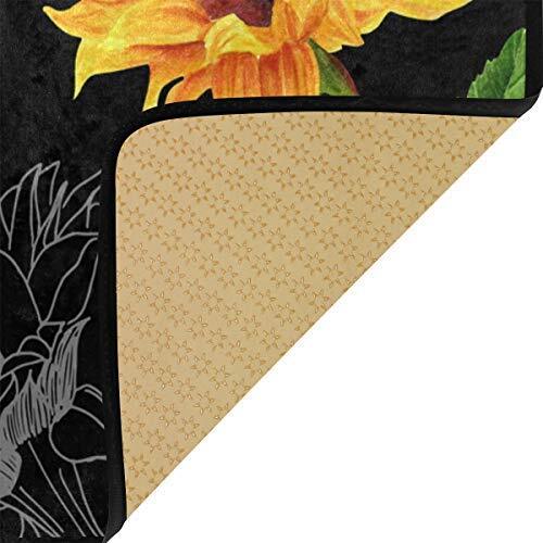 Kitchen Rugs Watercolor Sunflowers Black Background Design Non-Slip ...