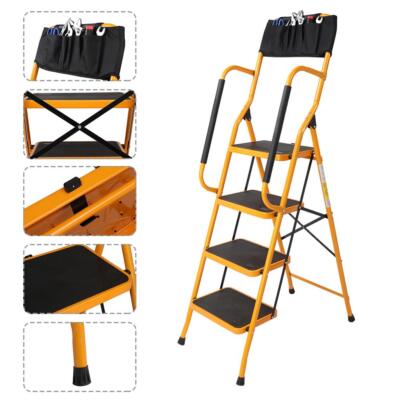 Stepladder Foldable Non Slip 4 Step Steel tread Safety Handrail Rail ...