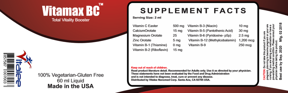 Vitamax BC-Liposomal Vitality Vitamin B Complex Plus Nano Supplement( 1 ...