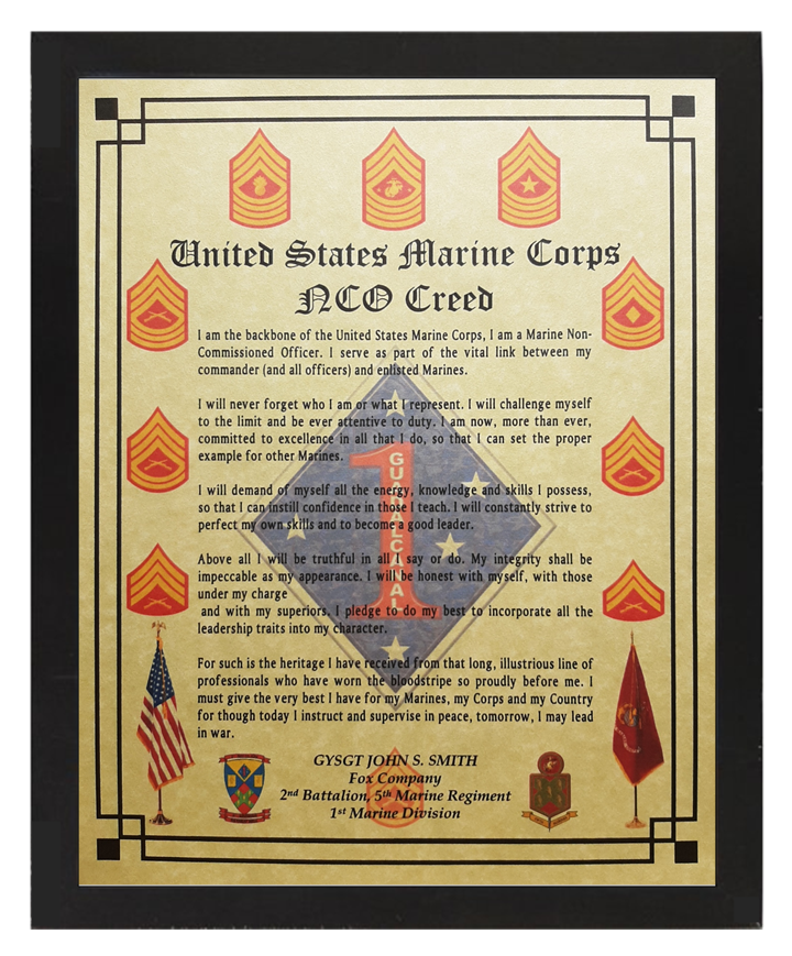 MC-NICE: MARINE CORPS NCO Creed ALL UNITS Framed PERSONALIZED | eBay