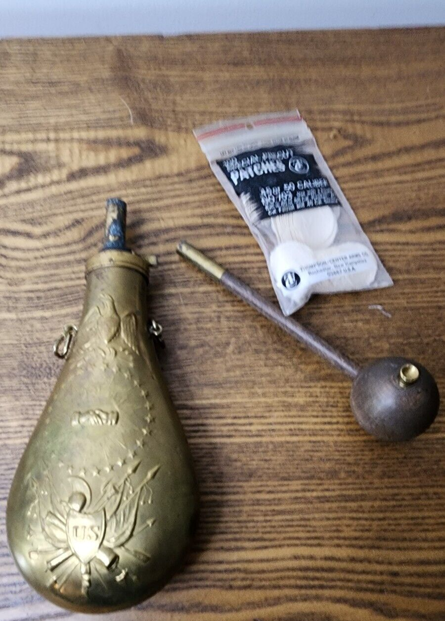 US Military Black Powder Flask Peace Eagle Handshake Shield Civil War ...