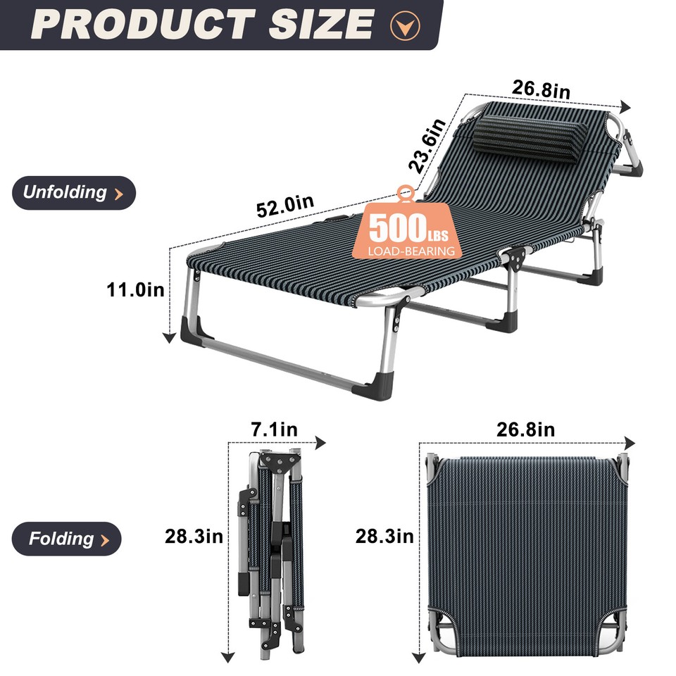 Folding Camping Cot Adjustable Adult Reclining Folding Chaise Lounge ...
