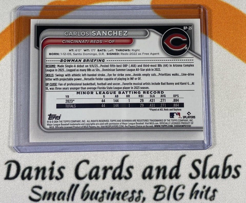 2024 Bowman #BP-25 Carlos Sanchez 1st Bowman Paper Fuchsia /299 ...