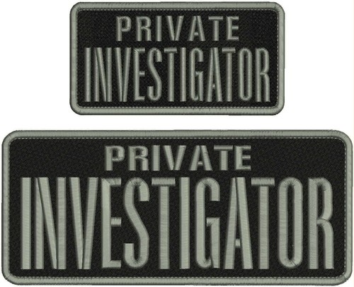 PRIVATE INVESTIGATOR EMBROIDERY PATCHES 4X10 AND 3X6 hook ON BACK BLK ...