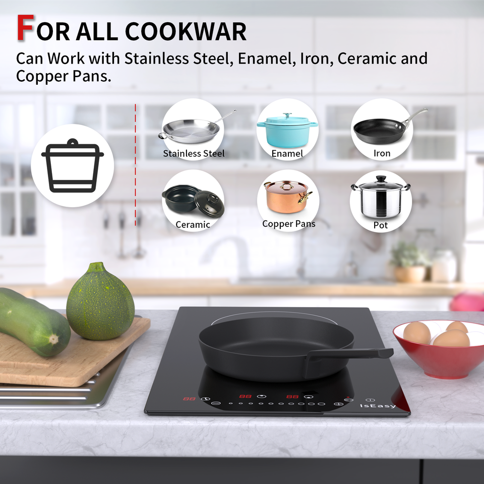 IsEasy 30cm Ceramic Hob, 2 Ring Electric Hob, Plug in Double Electric ...