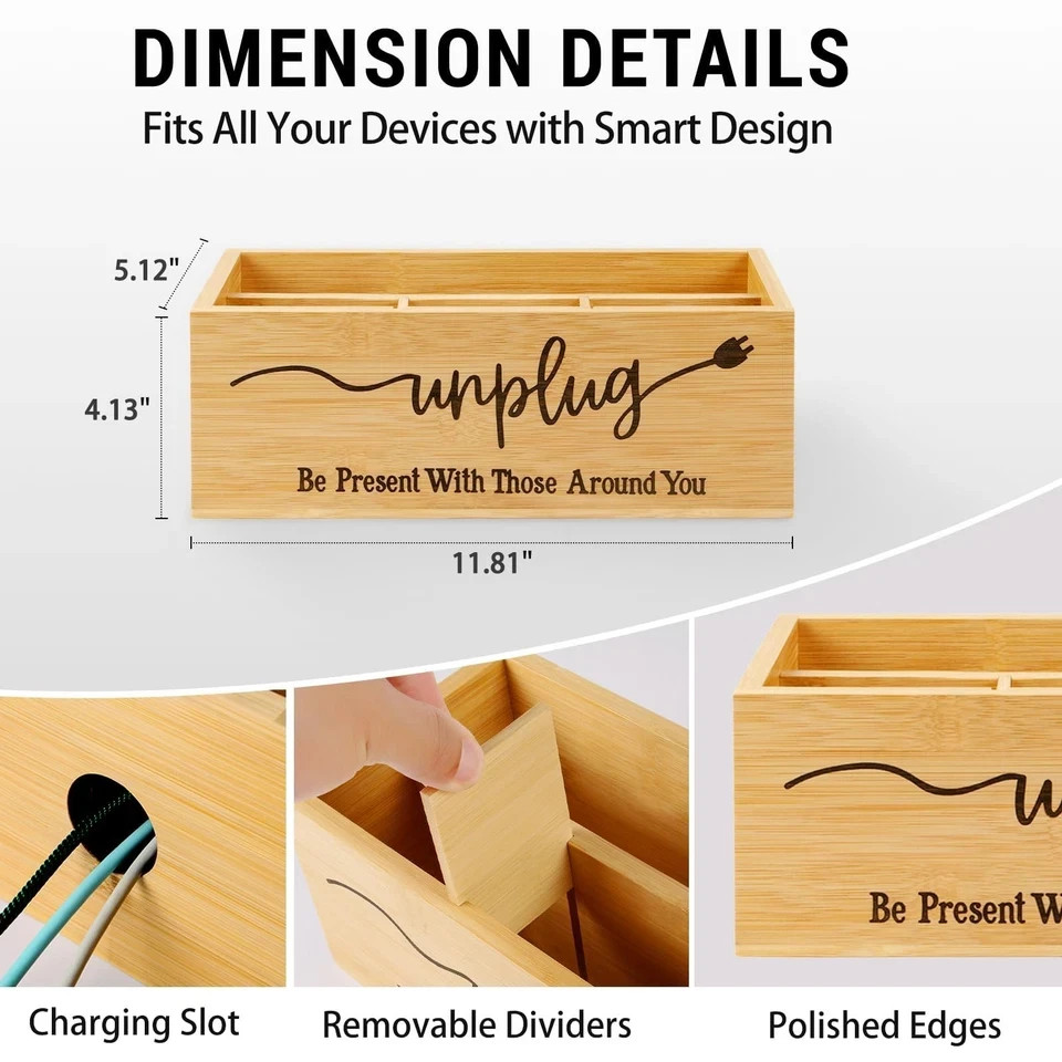Bamboo Wood Phone Box – Unplug from Phones, Tablets, and Electronics ...