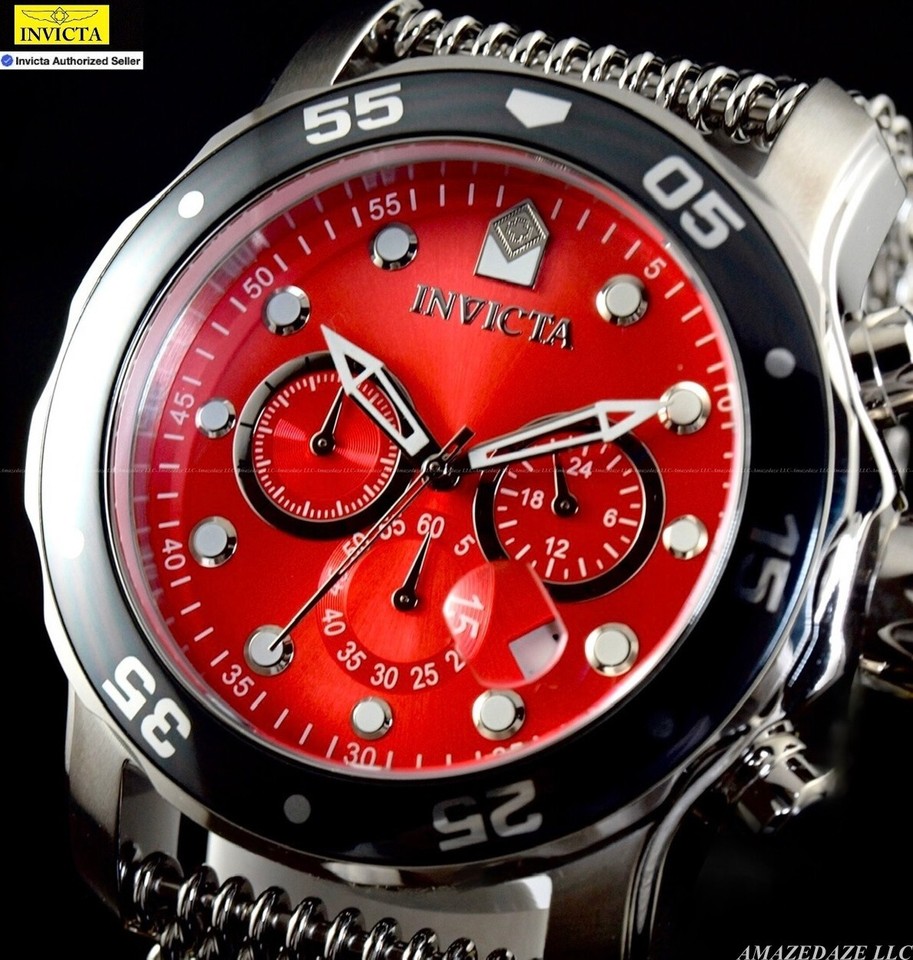 NEW Invicta Men's 48mm ProDiver Scuba Chrono Mesh Bracelet RED DIAL SS ...