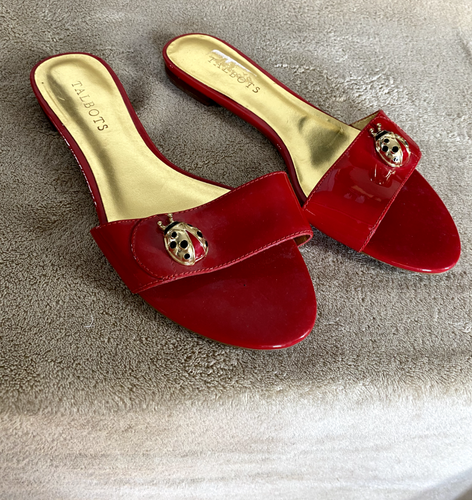Talbots Sandals Red Patent Leather Slides with ladybug charm Size 9.5 ...
