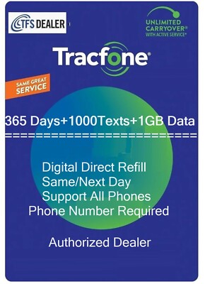 TracFone 365 Days+1000 Texts+1GB, Digital Direct, Same/Next Day Refill ...
