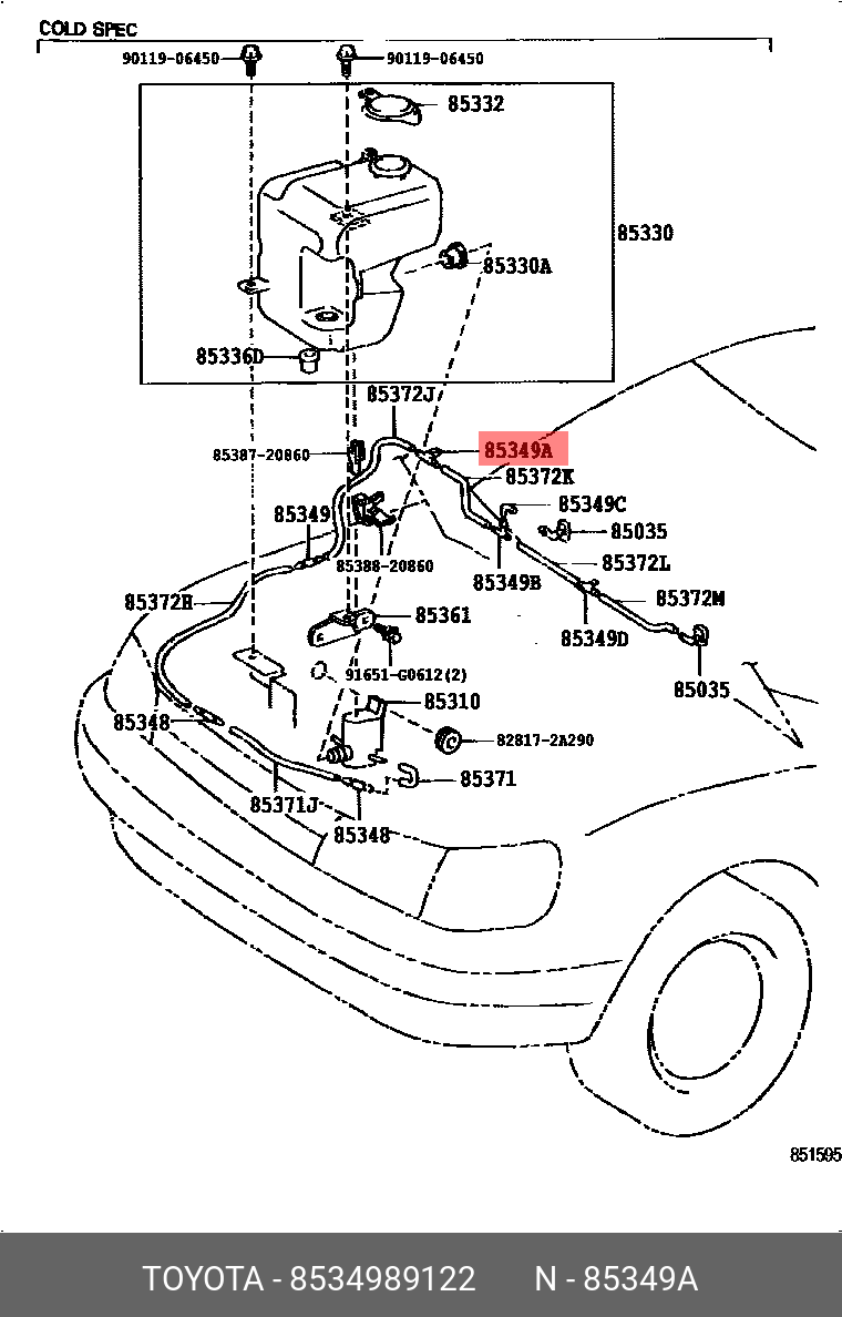 Genuine OE valve, windshield washer hose, 8534989122 for TOYOTA 85349 ...
