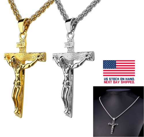 Stainless Steel Jesus Christ Crucifix Cross Pendant Chain Necklace for ...