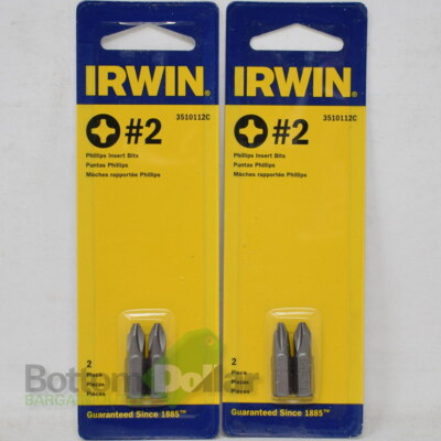 Irwin 3510112C Insert Bit #2 Phillips 1/4" Hex Shank 1" Long 2 Per Card ...