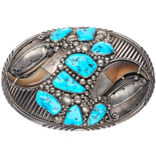 Huge Delbert Chatter Navajo sterling silver turquoise belt buckle ...
