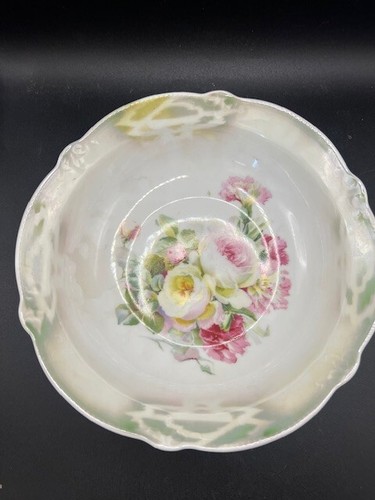 Vintage German Roses Floral Pink Porcelain 9" Scalloped Rim Bowl | eBay