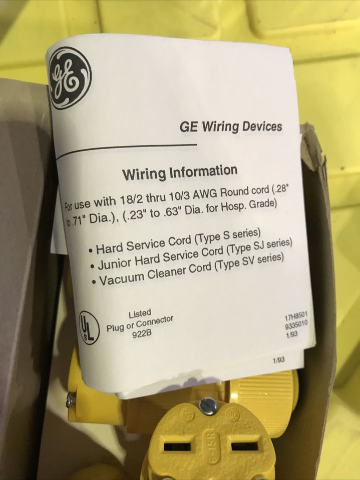 Box Of 10 GE GED0613 Dyna-Mate II Straight Blade Connectors 6-15R 250V ...