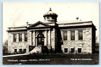 POSTCARD RPPC Carnegie Library Howell Michigan 1909 E K Johnson | eBay