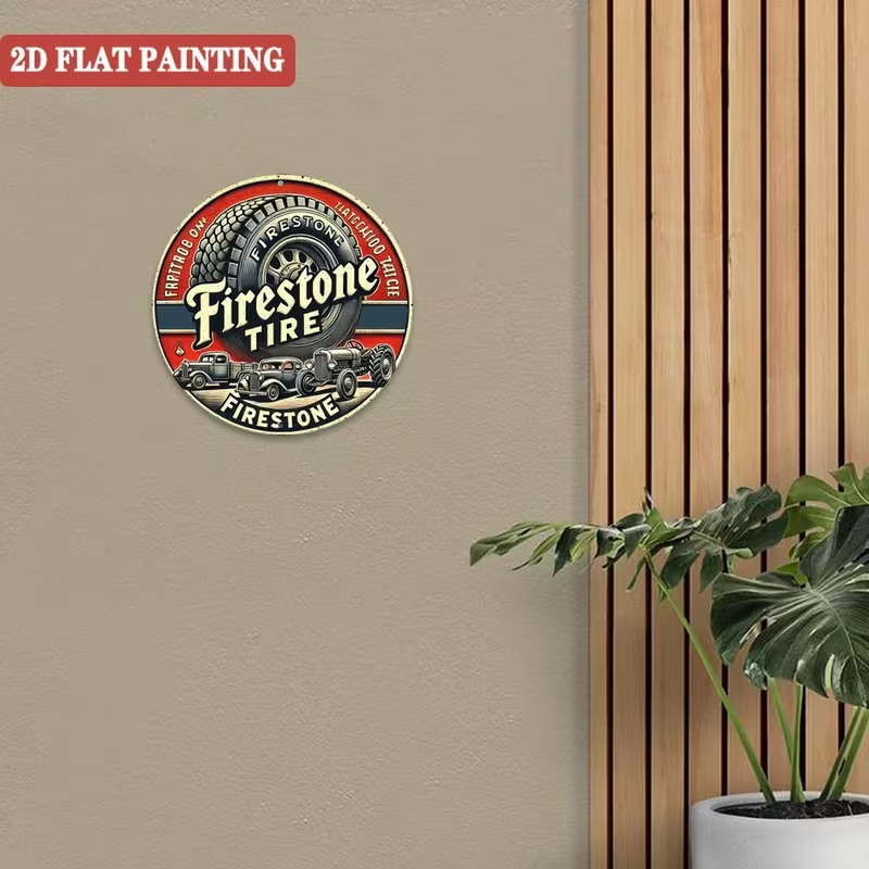 1pc Vintage Firestone Tire Metal Sign - Retro Decor Heavy-Duty Aluminum ...
