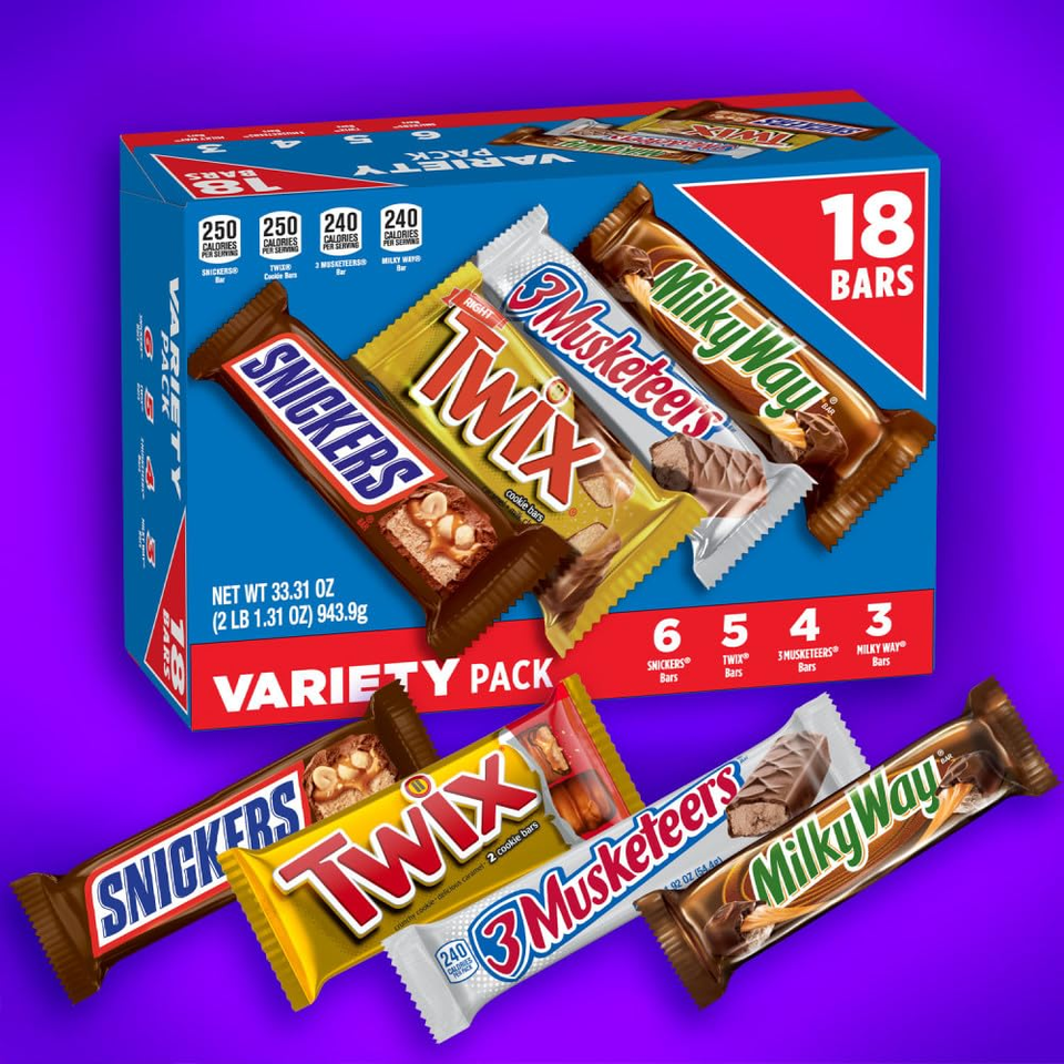 SNICKERS, TWIX, MILKY WAY & 3 MUSKETEERS Individually Wrapped Variety ...