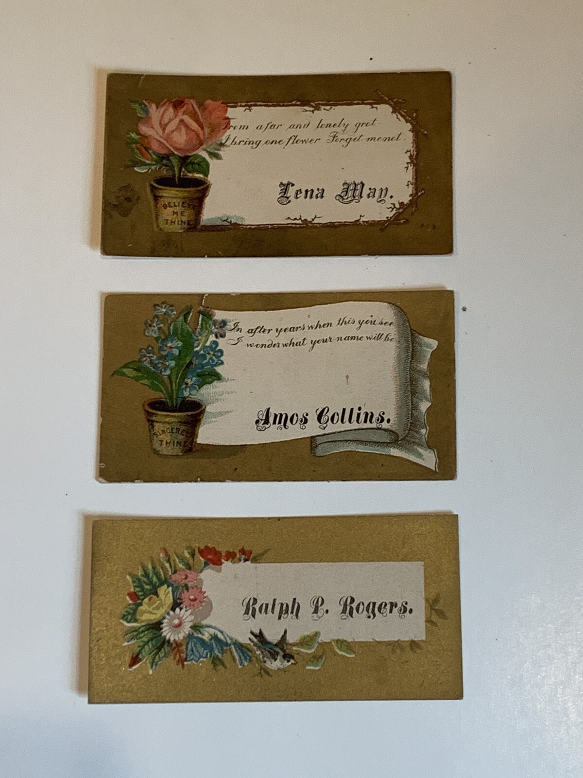 Antique Calling Cards Set Of 3 Decor Victorian Flowers with Gold ...