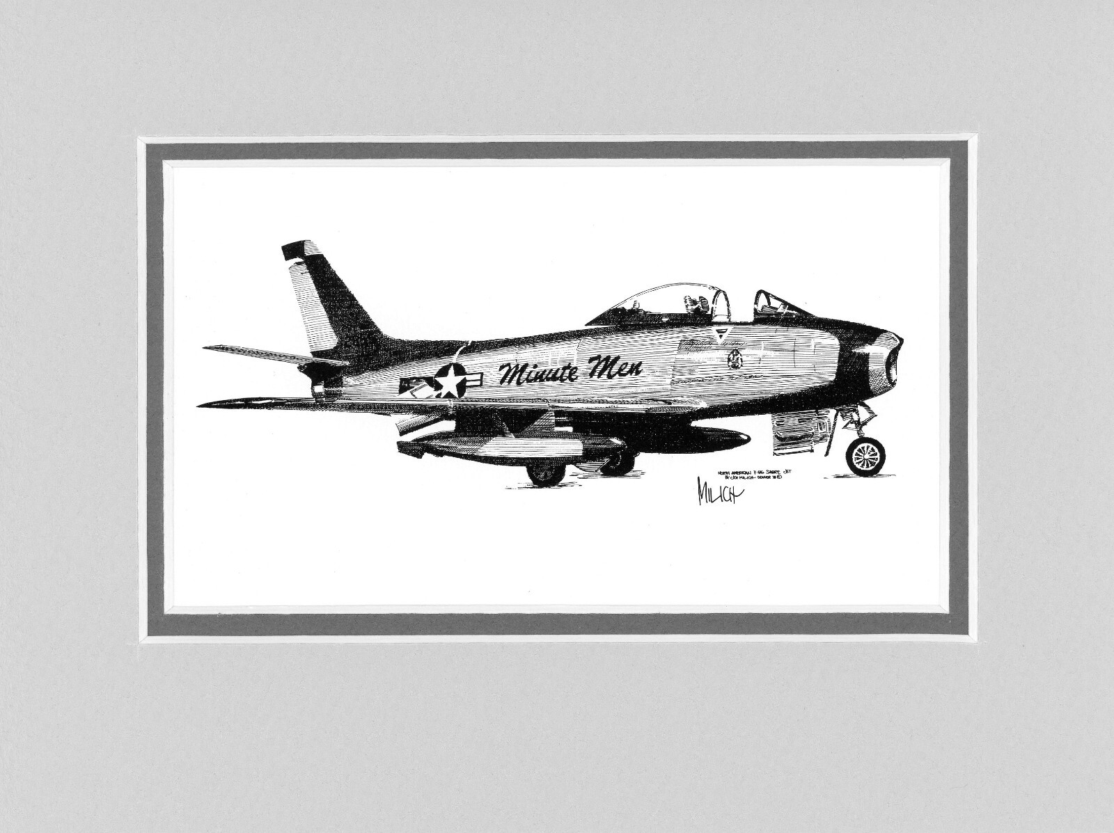 JOE MILICH North American F86 Sabre Minute Men 1978 Double Matted Art ...
