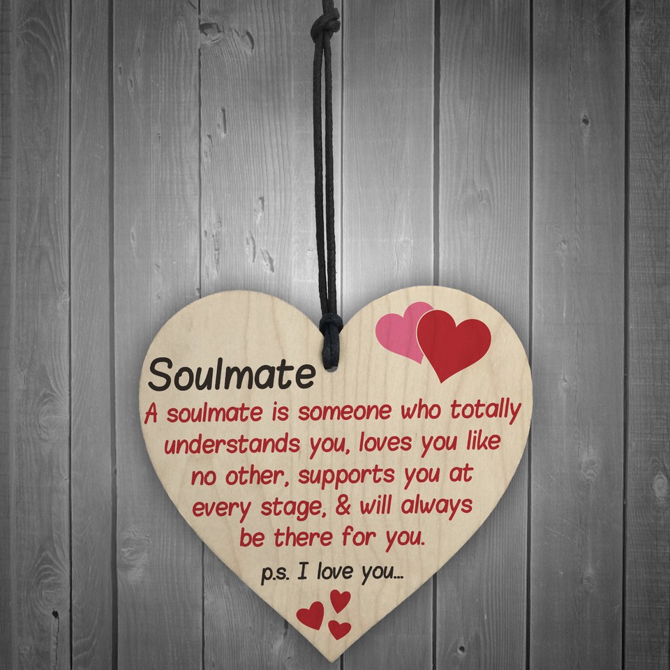 Soulmate I Love You Hanging Wooden Heart Valentines Day Gift Husband ...