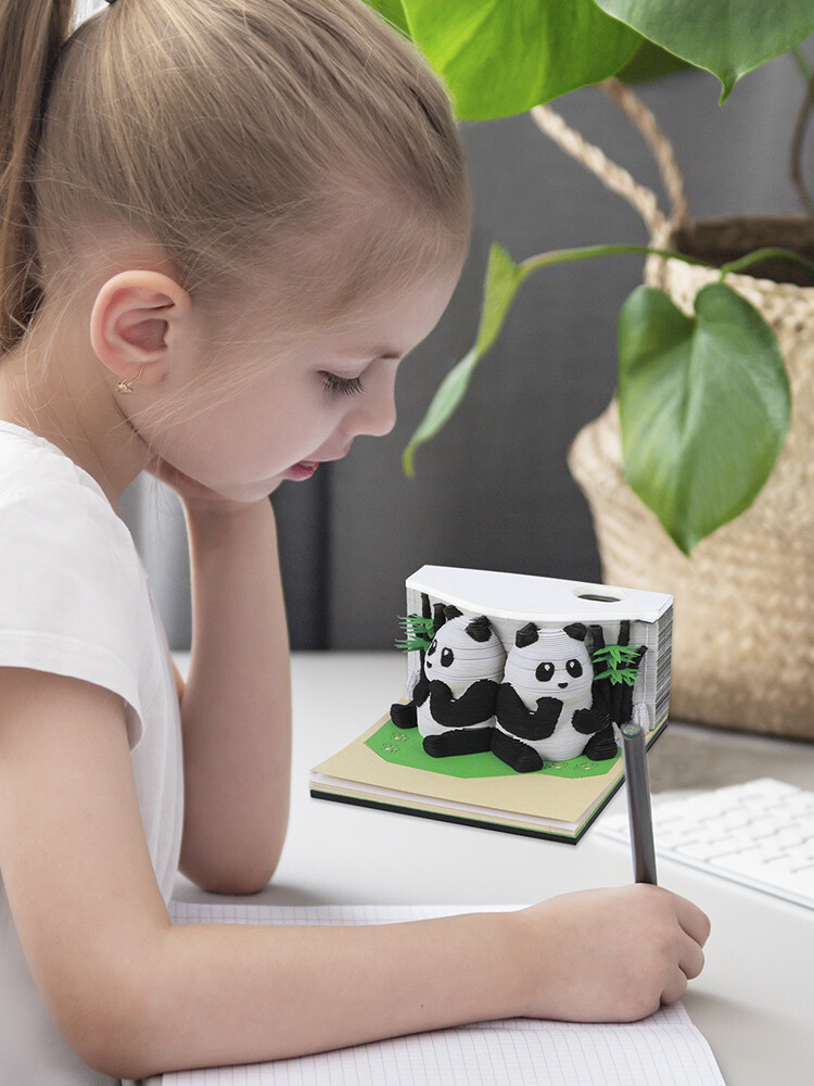3D Calendar Memo Pad Creative Desk Panda Notes DIY Paper Carving Art ...