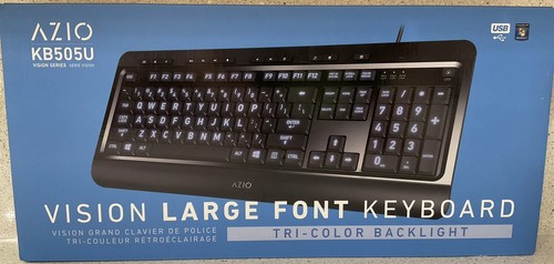 Azio KB505U Vision Large Font LED Backlit Keyboard Black Wired New In ...
