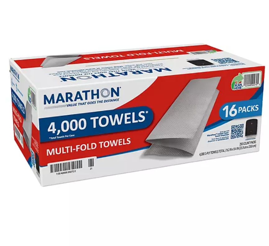 Marathon Multifold 1-Ply Paper Towels, White 9.2" x 9.4" (250 towels/pk ...
