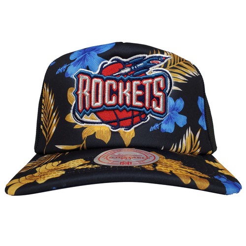 Houston Rockets Mitchell & Ness Trucker Hat Cap 3D Logo Black Floral ...