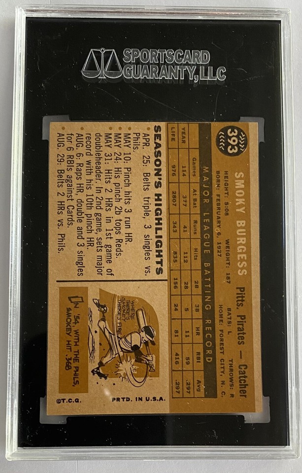 1960 Topps Smoky Burgess #393 SGC 82 - 6.5 Excellent/Mint + | eBay
