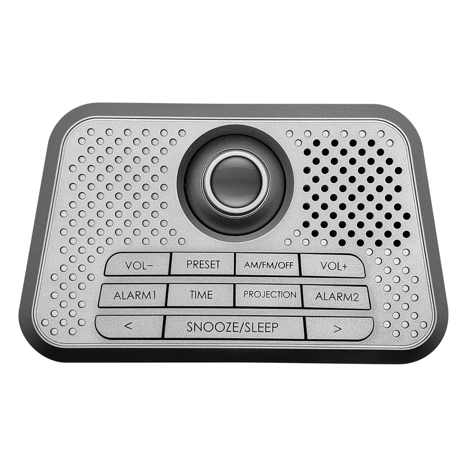 NELSONIC AM/FM Projection Dual Alarm Clock Radio Black Silver Green LED ...