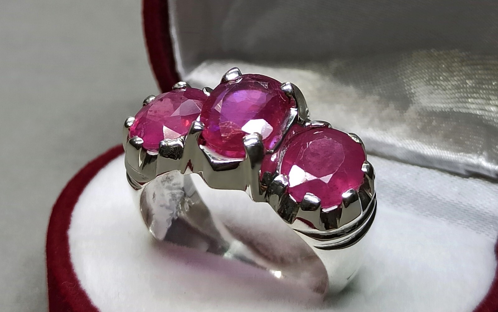 Natural 8 Ct Ruby/ Sapphire Sterling Silver 925 Handmade Three Stone ...
