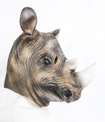 Rhino Latex Mask Safari Fancy Dress Adult Full Head Animal Mammal ...