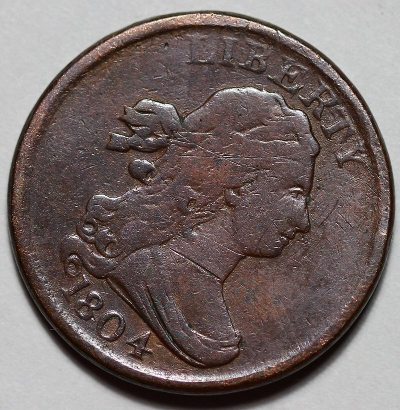 1804 Draped Bust Half Cent - Plain 4/Stemless - Damage - US 1/2c Copper ...