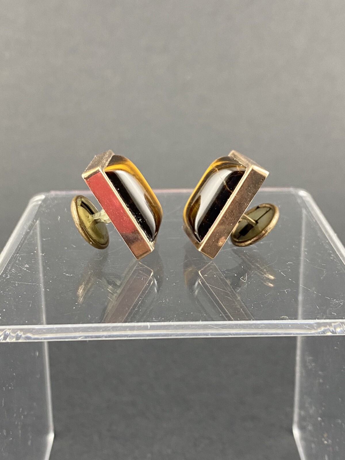 Antique Tiger Eye Stone Rectangular Cuff Links With C… - Gem