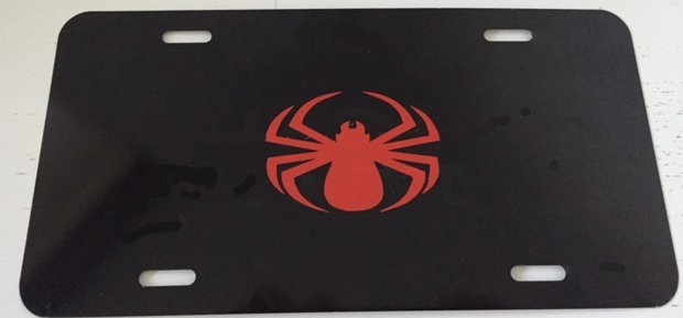 Spiderman Round - License plate INSERT - Black with RED Superhero ...