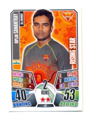 2013-2014 IPL - card 47 - Hyderabad Sunrisers player - Biplab SamanTray ...